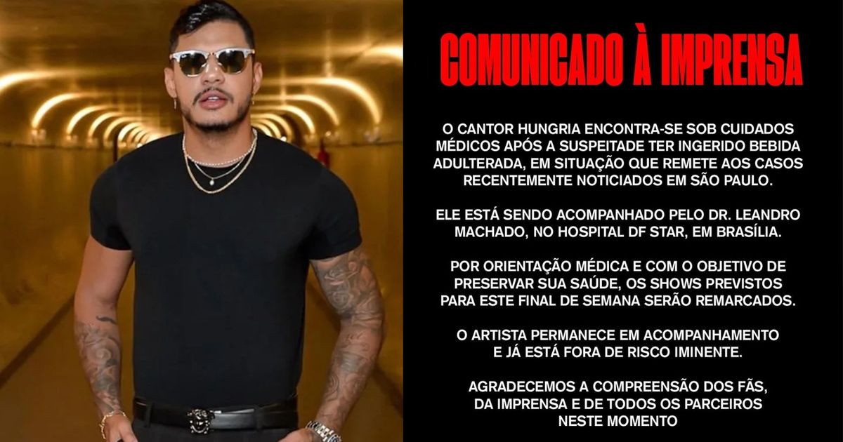 Rapper Hungria é hospitalizado em Brasília com suspeita de intoxicação ...